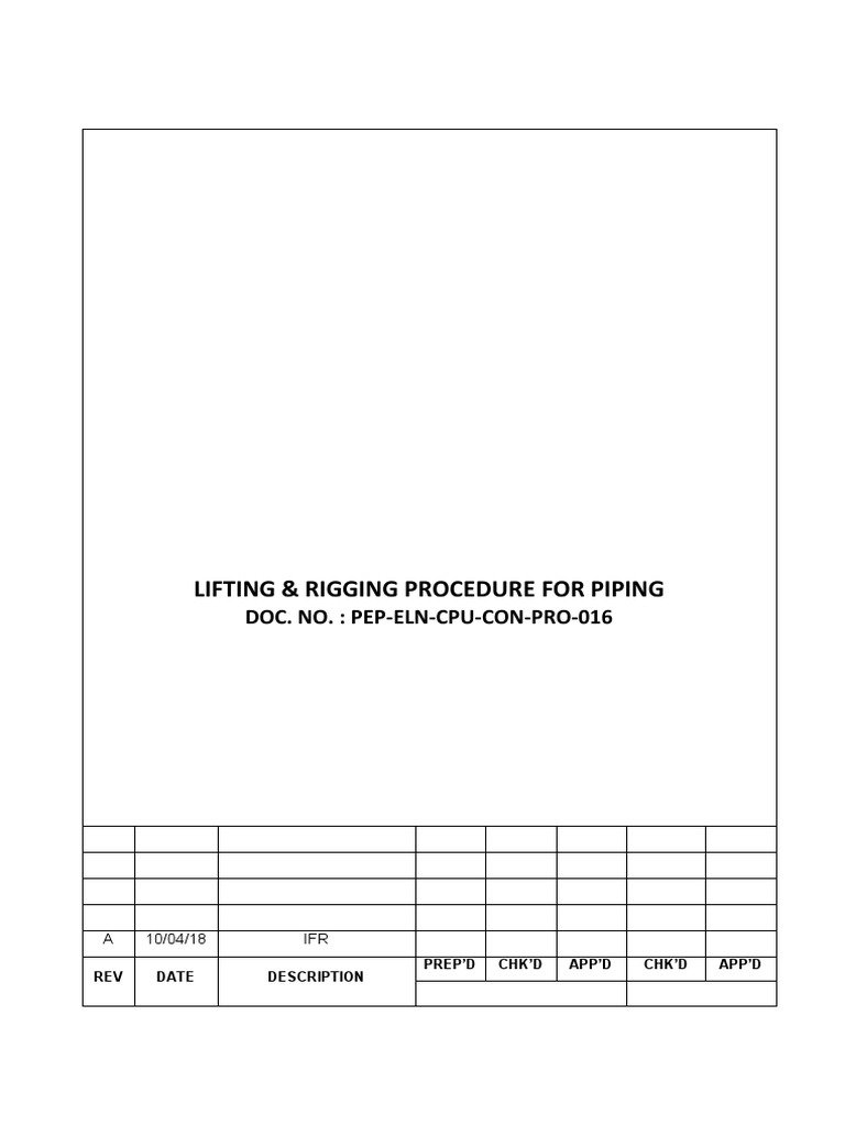 Lifting & Rigging Procedure For Piping | PDF | Elevator | Crane (Machine)