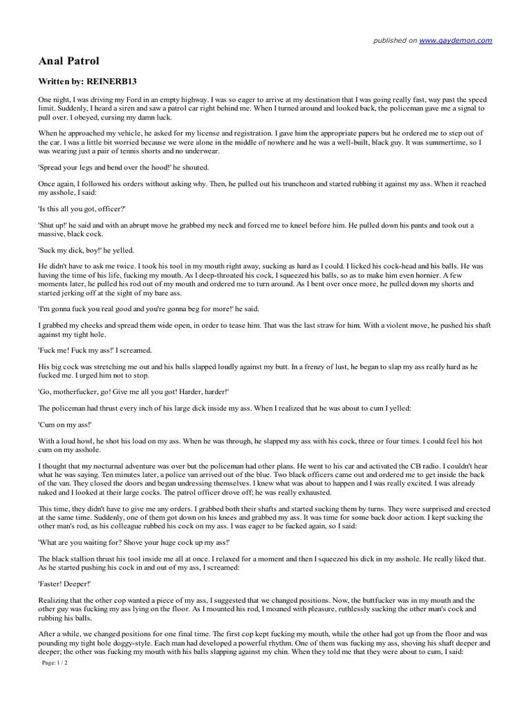 Anal Patrol: Written By: REINERB13 | PDF | Violence | Leisure