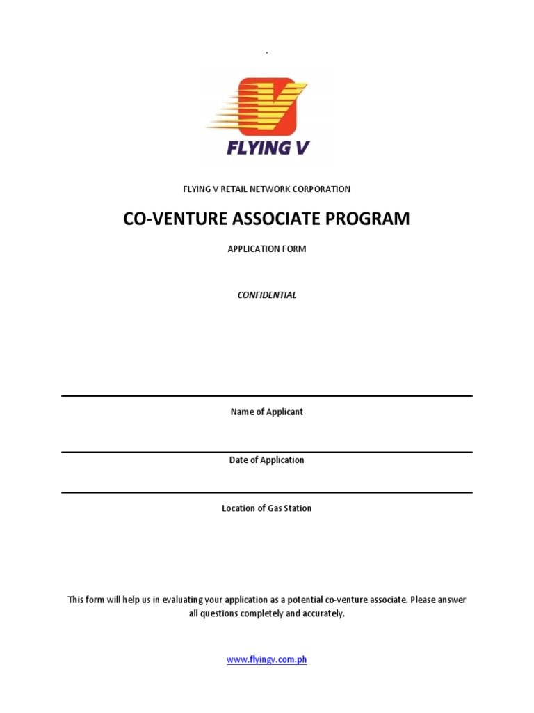 Flying V Co-Venture Application Form | PDF | Deposit Account | Loans