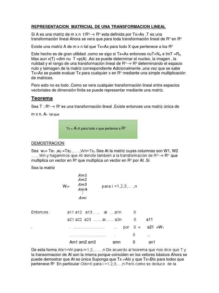 Representación Matricial y Análisis de T | PDF | Mapa lineal | Matriz ...
