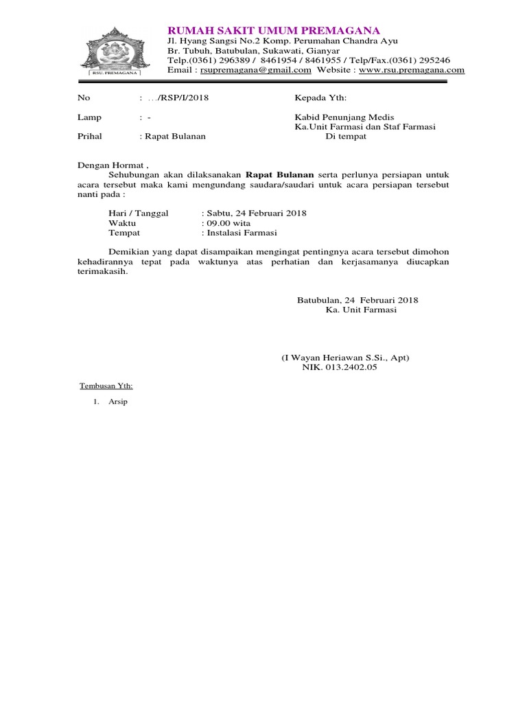 Form Surat Undangan Rapat | PDF