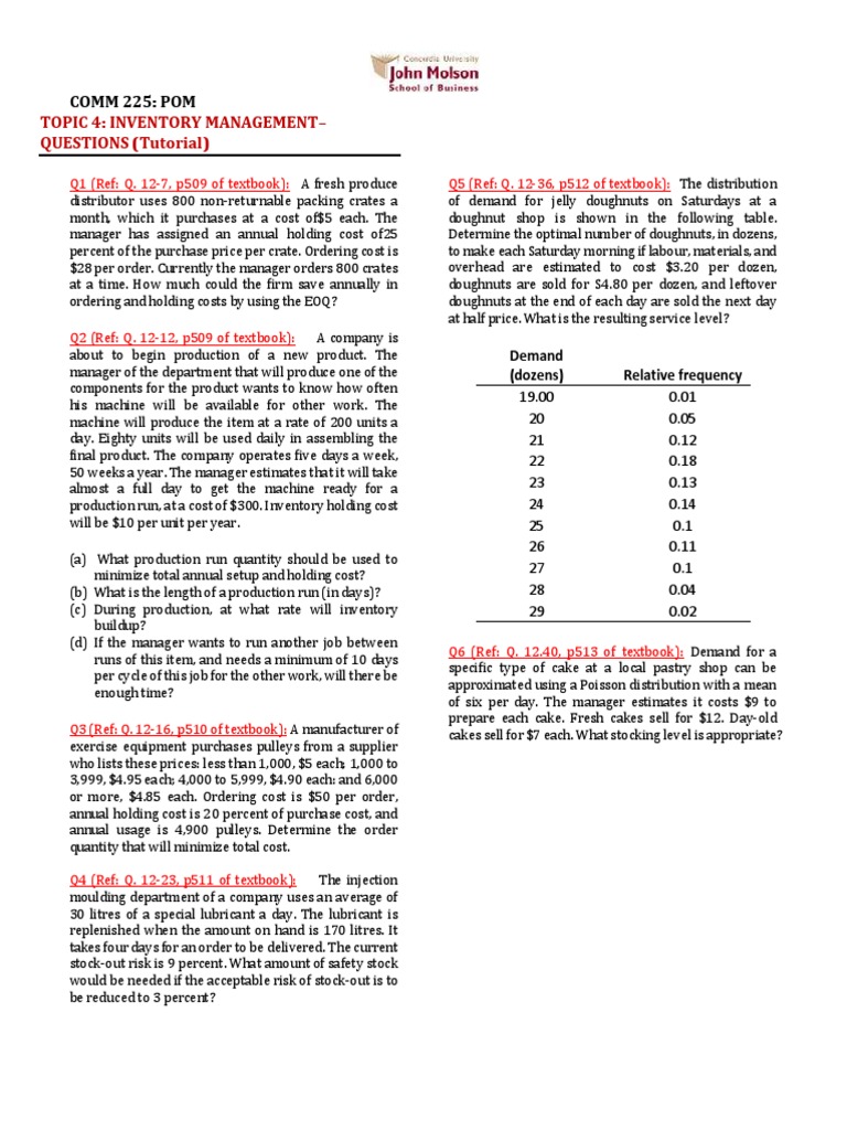 Inventory Management Questions (Tutorial) | PDF | Textbook | Inventory