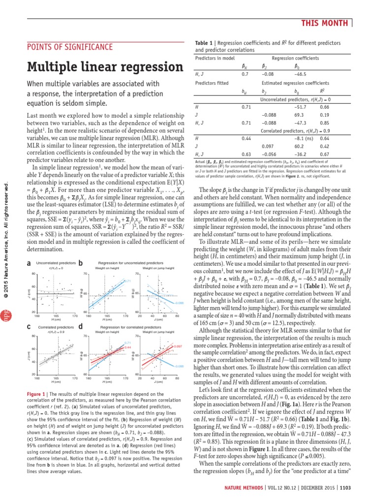 Multiple Linear Regression: Points of Significance | PDF | Regression Analysis | Correlation And ...