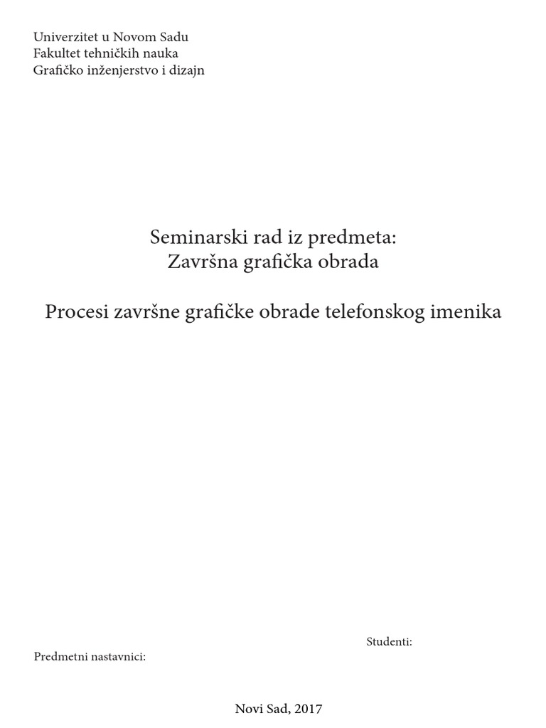 Seminarski Rad Iz Predmeta: Završna Grafička Obrada Procesi Završne ...