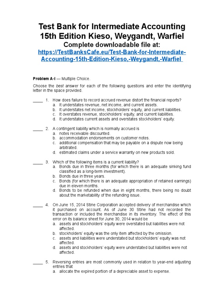 Test Bank for Intermediate Accounting 15th | PDF