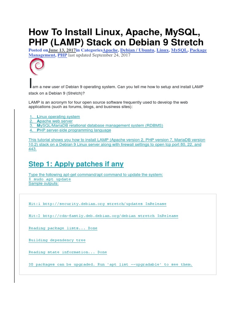 How To Install Linux, Apache, Mysql, PHP (Lamp) Stack On Debian 9 Stretch | Download Free PDF ...