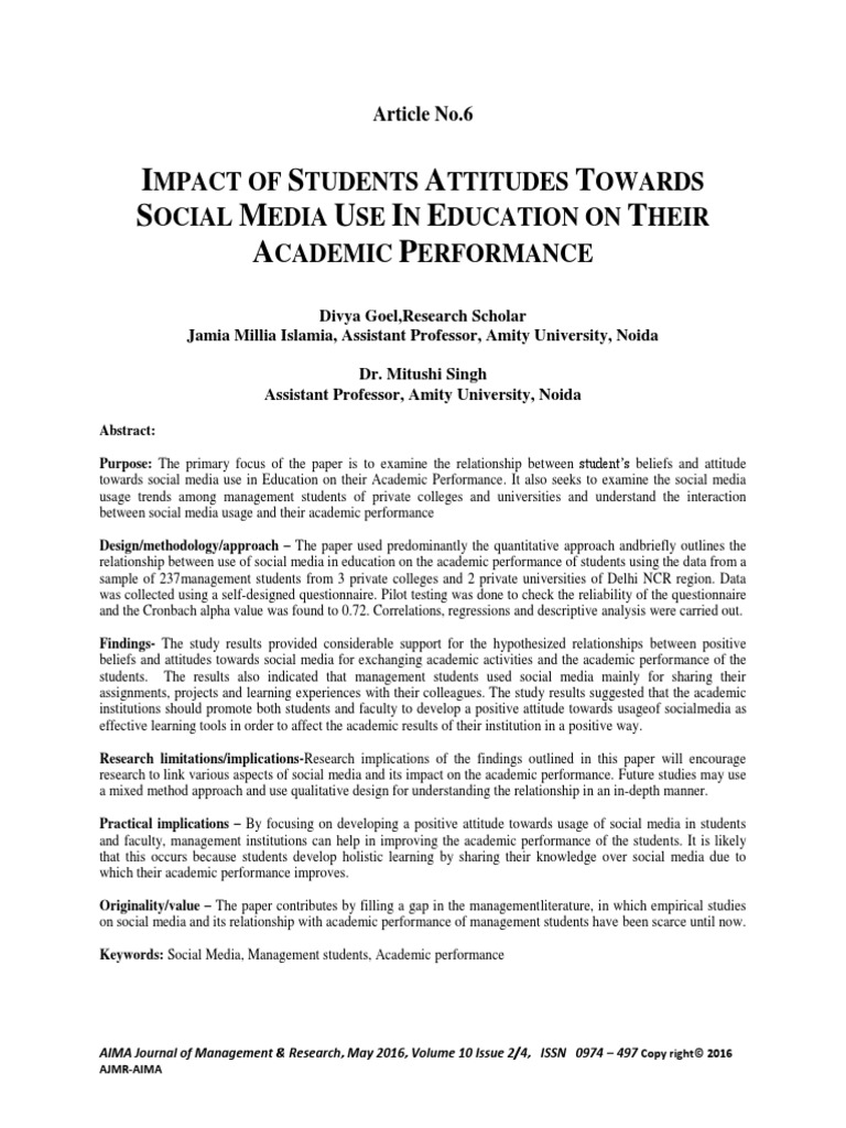 Impact of Students Attitudes Towards | PDF | Social Media | Popular ...