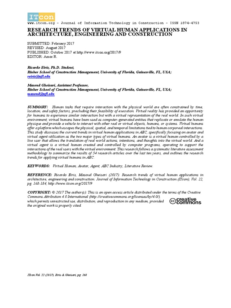 Virtual Human 2 2017 - 09-ITcon-Eiris | PDF | Virtual Reality | Simulation