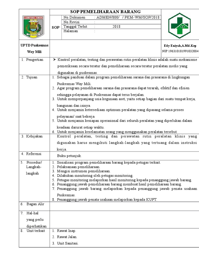 Sop Pemeliharaan Barang | PDF | Sains & Matematika