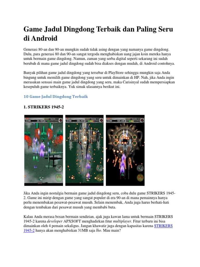 Game Jadul Dingdong Terbaik Dan Paling Seru Di Android | PDF