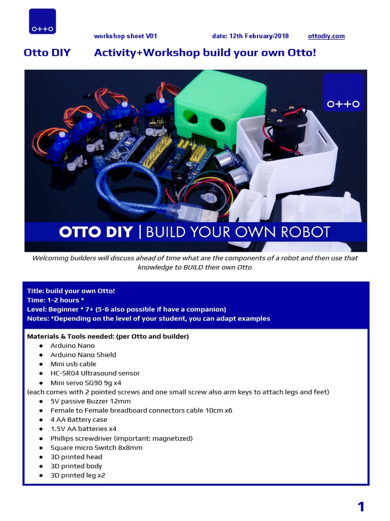 Build Your Own Otto Robot Workshop | PDF | Robot | Robotics