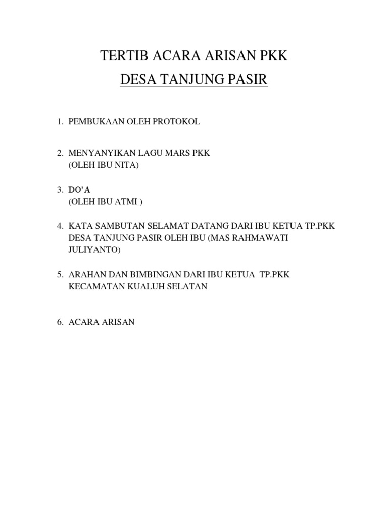 Tertib Acara Arisan PKK | PDF
