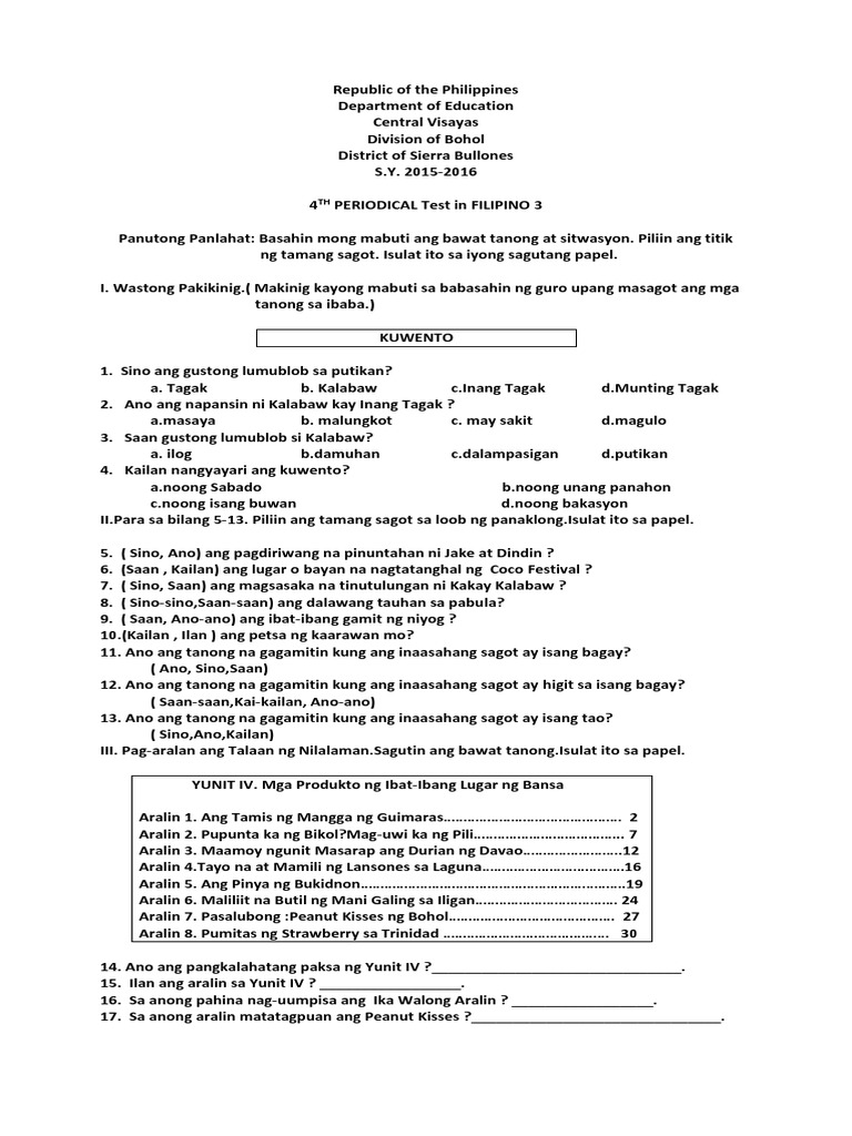 4th Periodical Test | PDF