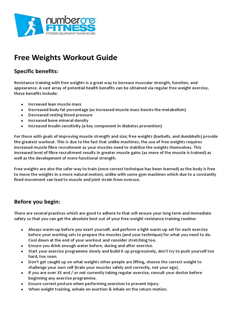 Free Weights Workout Guide | PDF | Weight Training | Strength Training