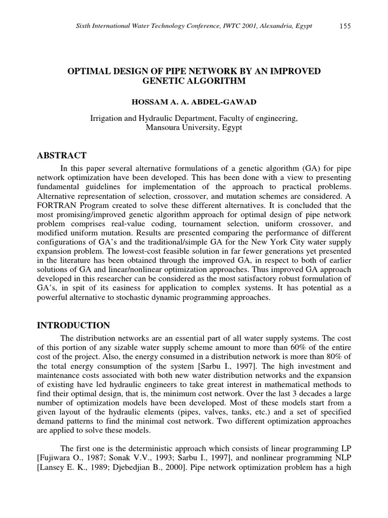 Optimal Design of Pipe Network by An Improved Genetic Algorithm | PDF | Mathematical ...