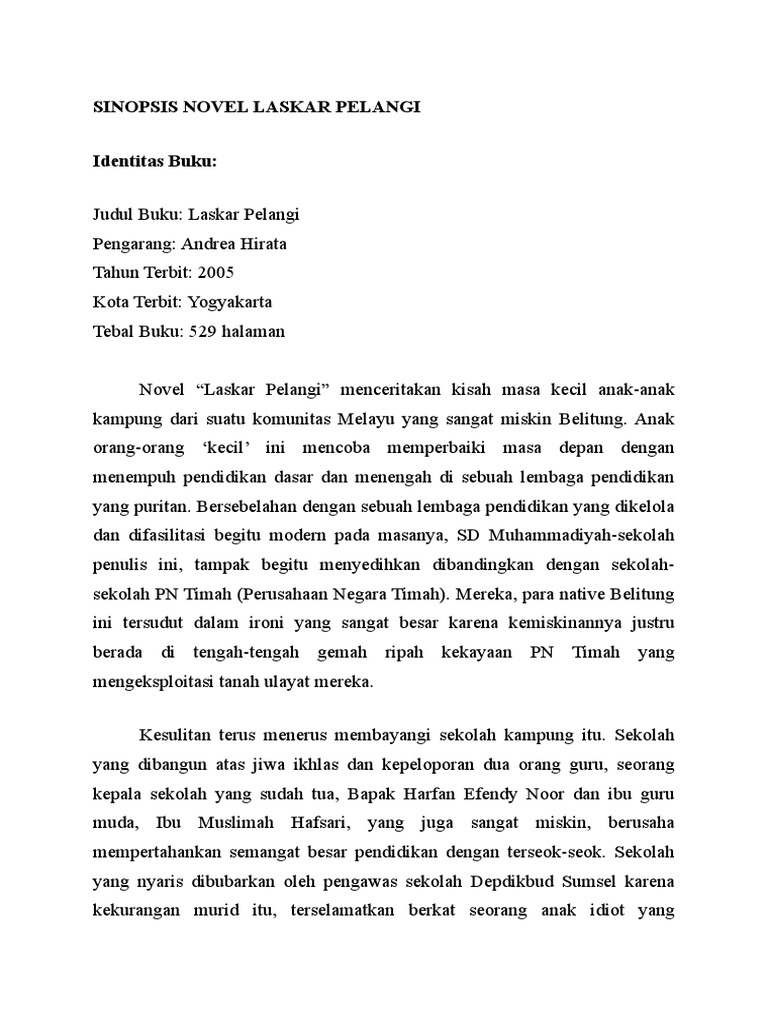 Sinopsis Novel Laskar Pelangi | PDF
