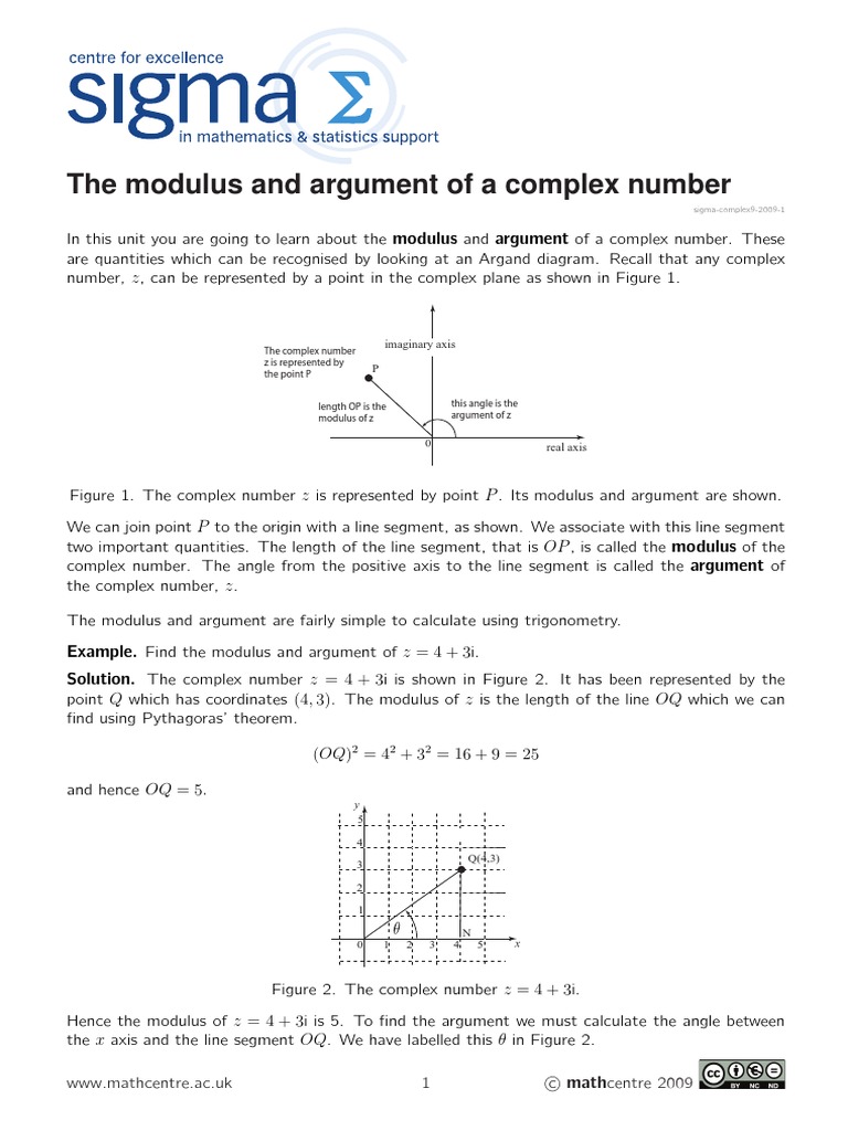 The Modulus and Argument of A Complex Number: WWW - Mathcentre.ac - Uk ...