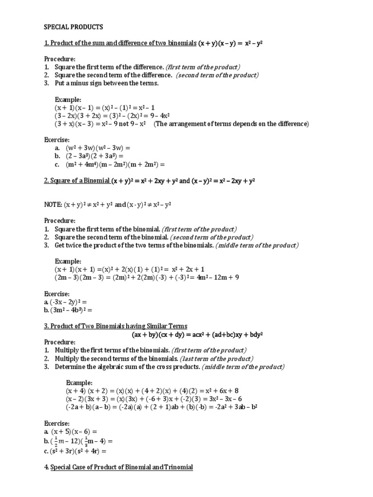 Special Products | PDF | Mathematical Objects | Abstract Algebra