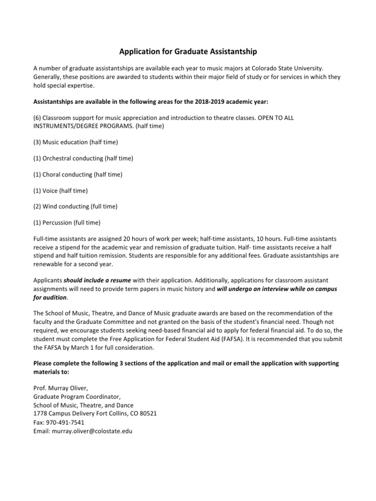 Application For Graduate Assistantship 2018 19 | PDF | Academia ...