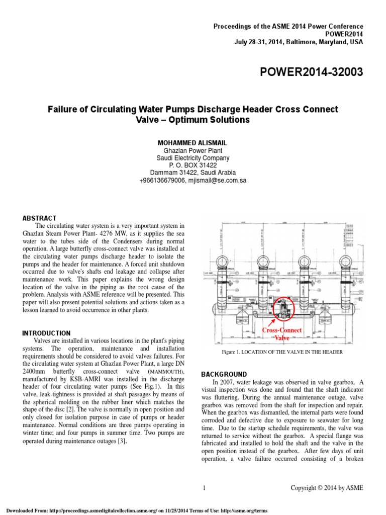 Failure of Circulating Water Pumps Discharge Header Cross Connect Valve ...