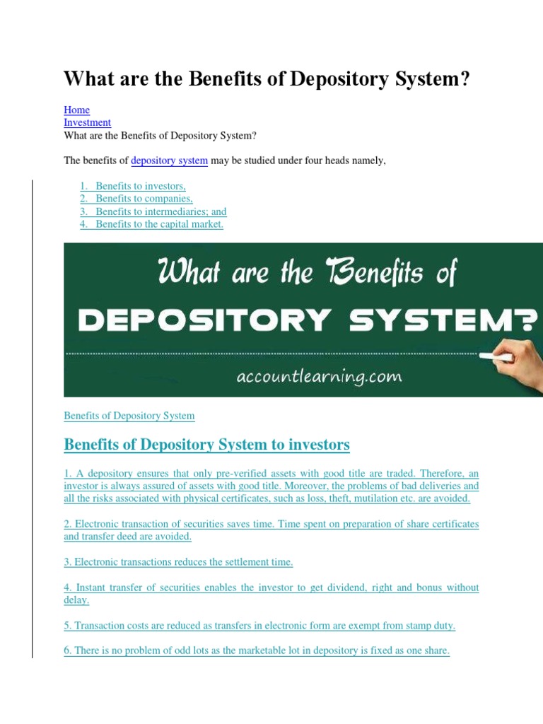 (CDS) Depository System-BENEFITS | PDF | Securities (Finance) | Capital Market