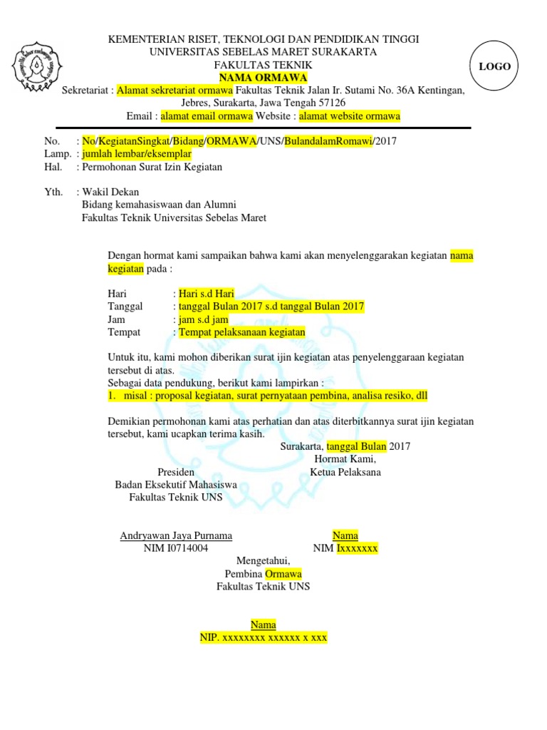 Format Surat Izin Kegiatan | PDF
