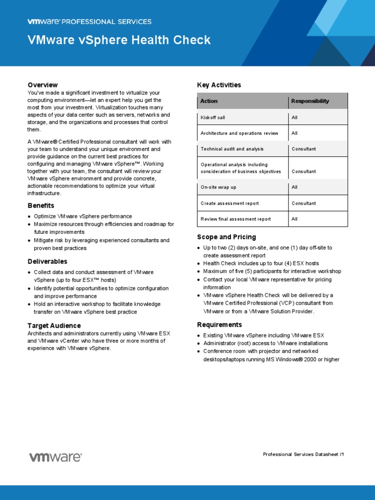 Consserv Vmware Vsphere Health Check Datasheet | PDF | V Mware | Computing