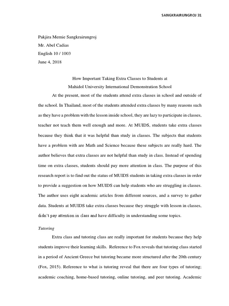 How Important Taking Extra Classes To Students Memie 1003 | PDF | Tutor ...