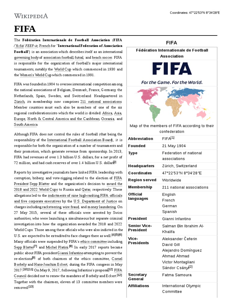 FIFA. (International Federation of Association Football) | PDF | Fifa ...