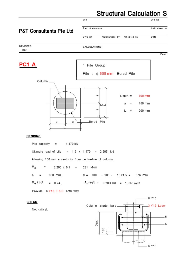 Structural Calculation Sheet for Pile Group Supporting Column | PDF