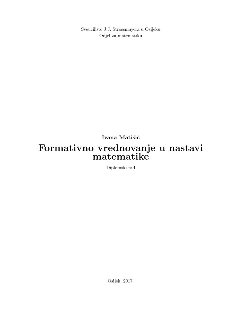 Formativno Vrednovanje U Nastavi Matematike-Diplrad | PDF
