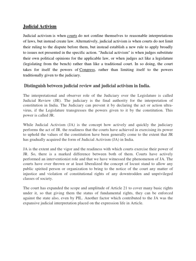 Judicial Activism: Distinguish Between Judicial Review and Judicial ...