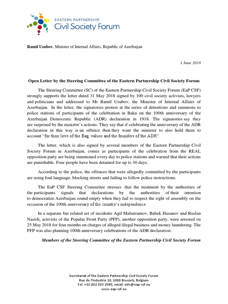 Open Letter - EaP CSF | PDF | Social Conflict | Public Sphere