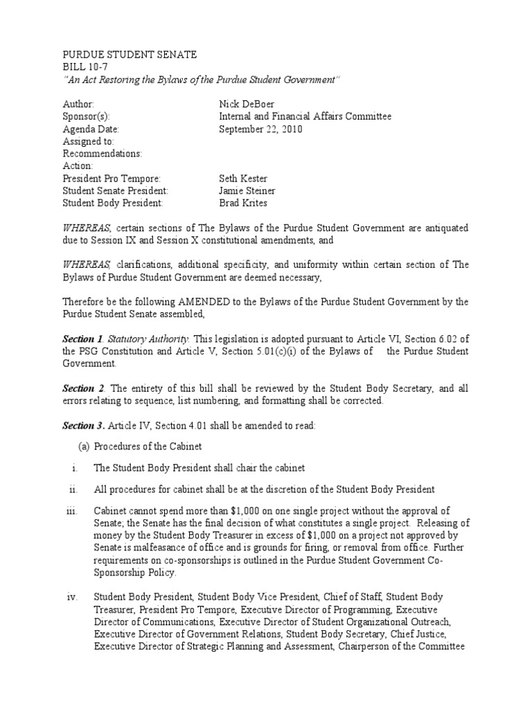 Purdue Student Government: Bill 10-7 | PDF | Business | United States ...