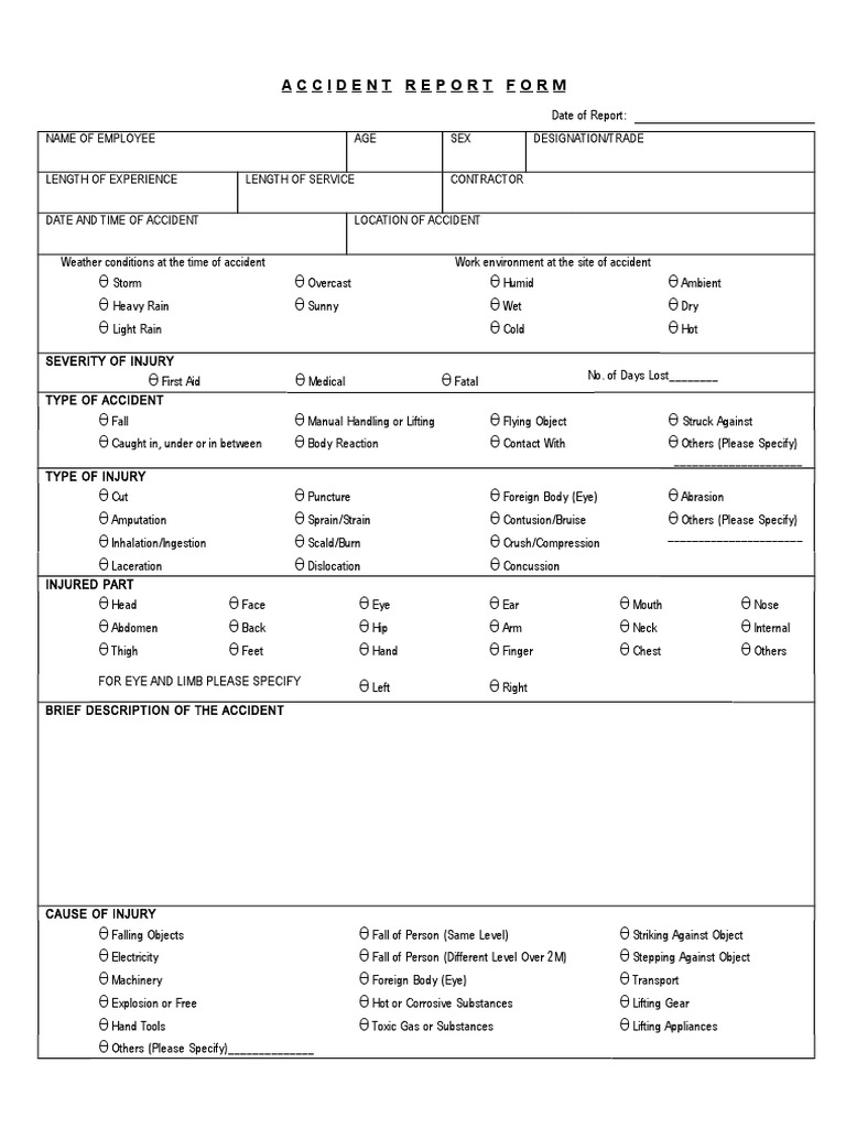 Sample - Accident Report Form | PDF | Injury | Medical Specialties