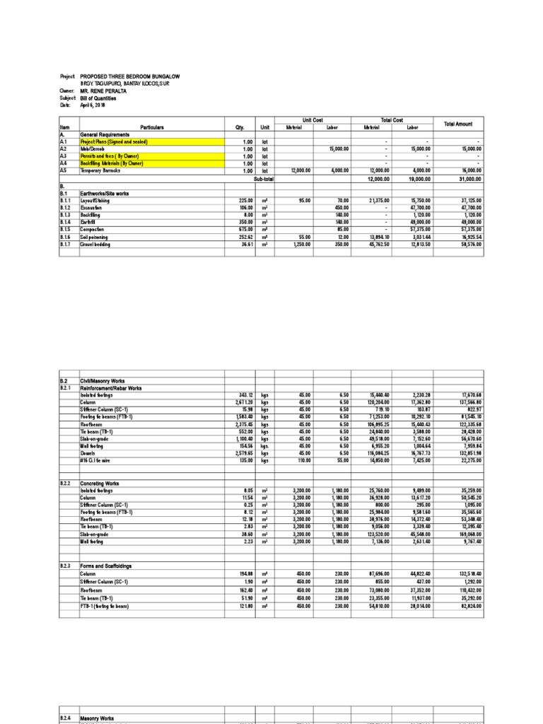 Bill of Quantities | PDF | Window | Framing (Construction)