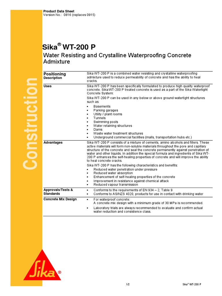 Pds Sika WT 200 P 0314 NZ | PDF | Concrete | Cement