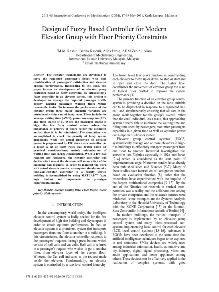 Design of Fuzzy Based Controller For Modern Elevator Group With Floor Priority Constraints | PDF ...