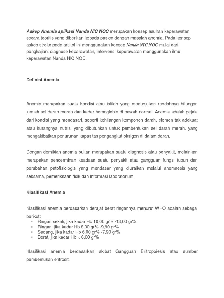 Askep Anemia Aplikasi Nanda NIC NOC | PDF