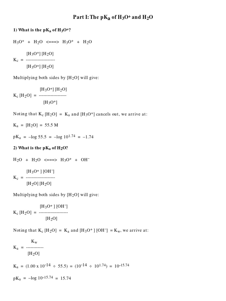 Part I: The Pka of H O and H O | PDF | Acid Dissociation Constant | Acid