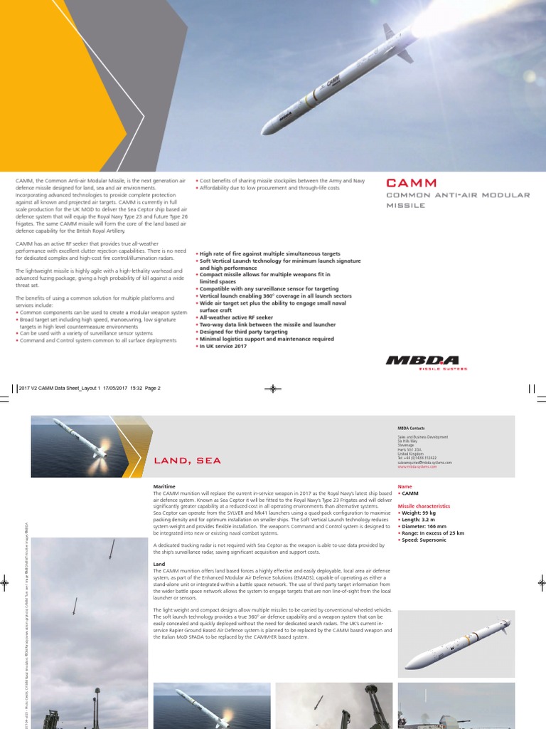2017 CAMM Data Sheet | PDF | Missile Types | Military Science