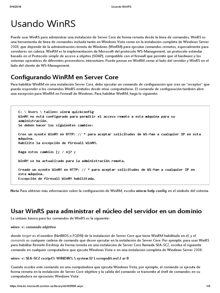 Usando WinRS y Winrm | PDF | Servidor (Computación) | Cortafuegos (informática)