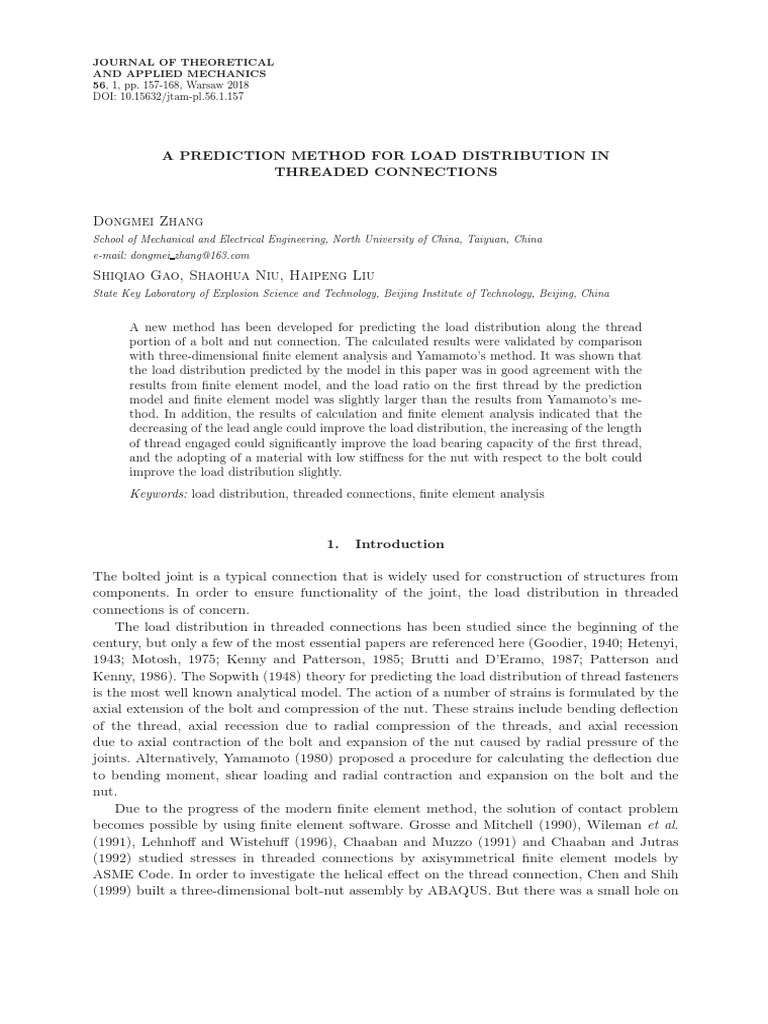 A Prediction Method For Load Distribution in Threaded Connections | PDF ...