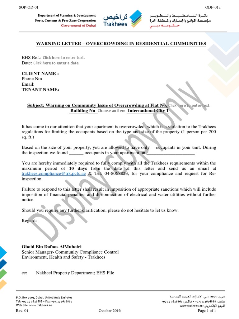ODF-01a Warning Letter - Overcrowding in Residential Communities, Rev ...