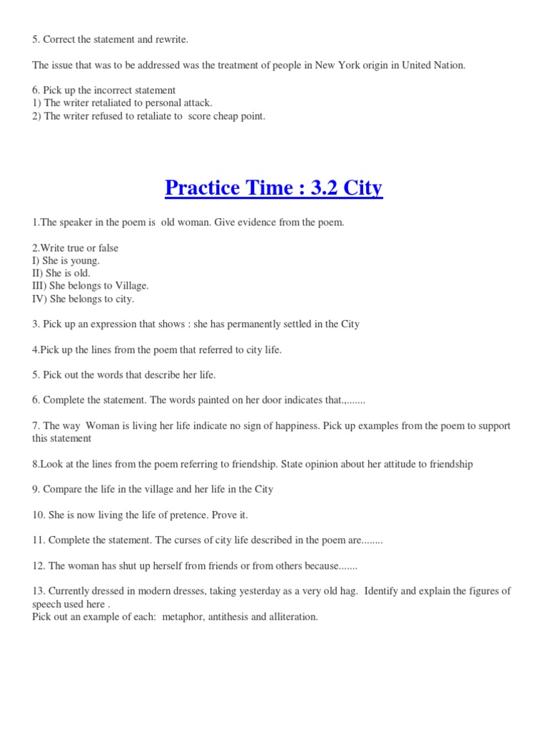 Reflections on Life in the City: Analysis of a Poem | PDF | Question ...