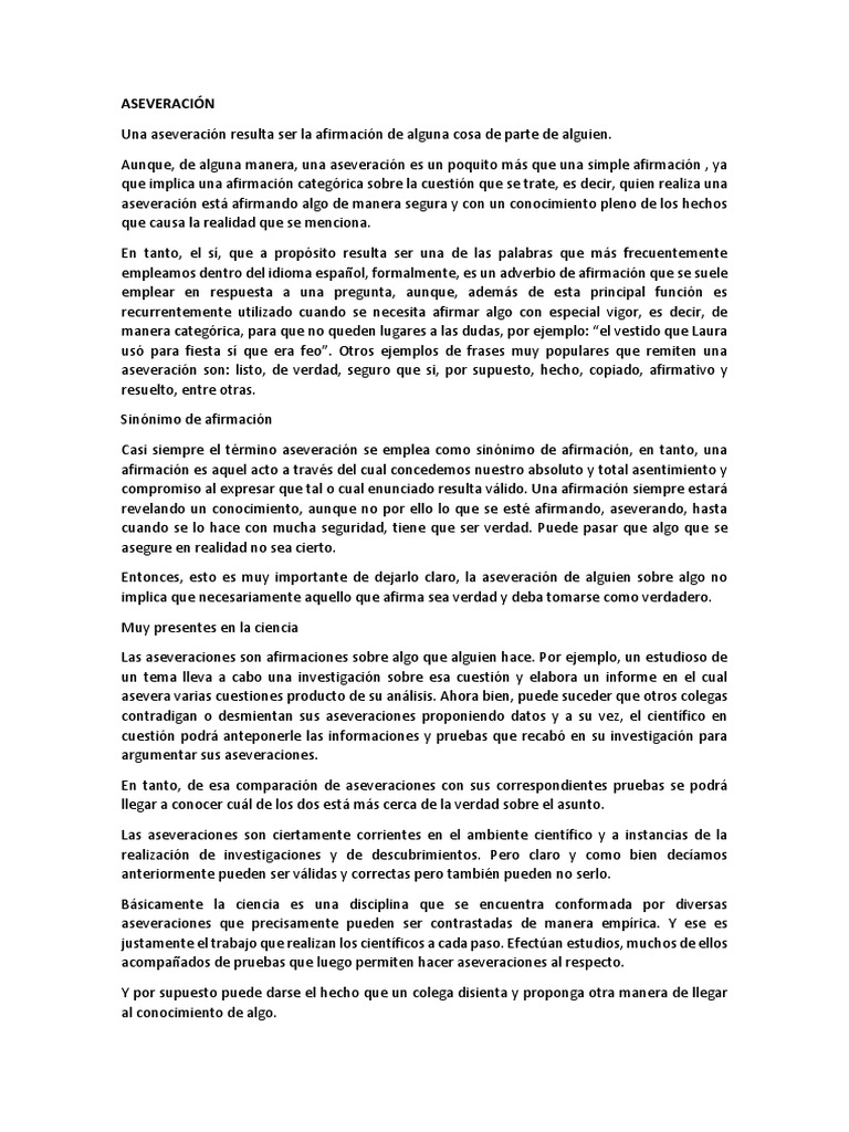 Definición y ejemplos de aseveración | PDF | Consecuencia Lógica | Verdad