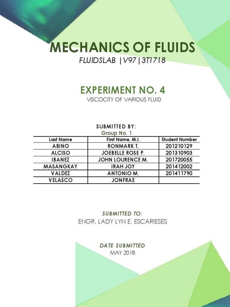 Mechanics of Fluids: Experiment No. 4 | PDF | Viscosity | Liquids