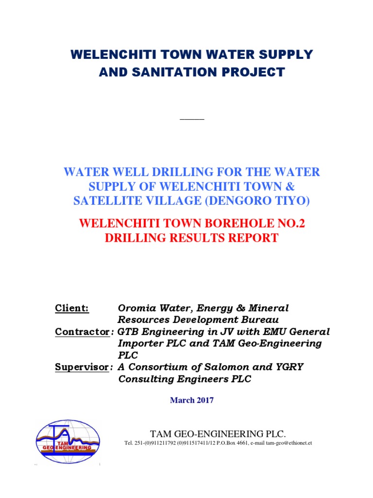 Welenchiti Water Well Drilling Report | PDF | Casing (Borehole) | Aquifer