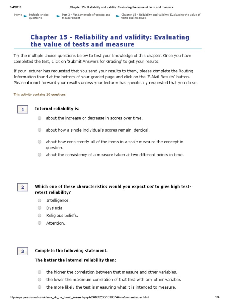 Chapter 15 - Reliability and Validity - Evaluating The Value of Tests ...