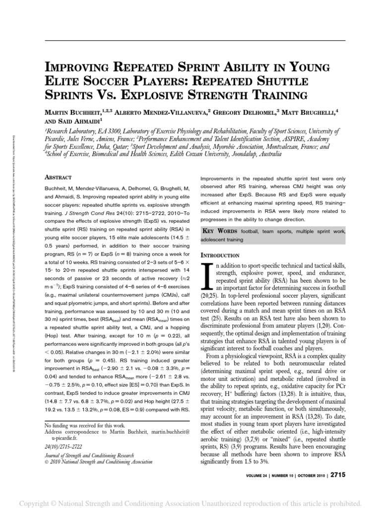 Improving Repeated Sprint Ability in Young Elite.19 | PDF | Strength ...